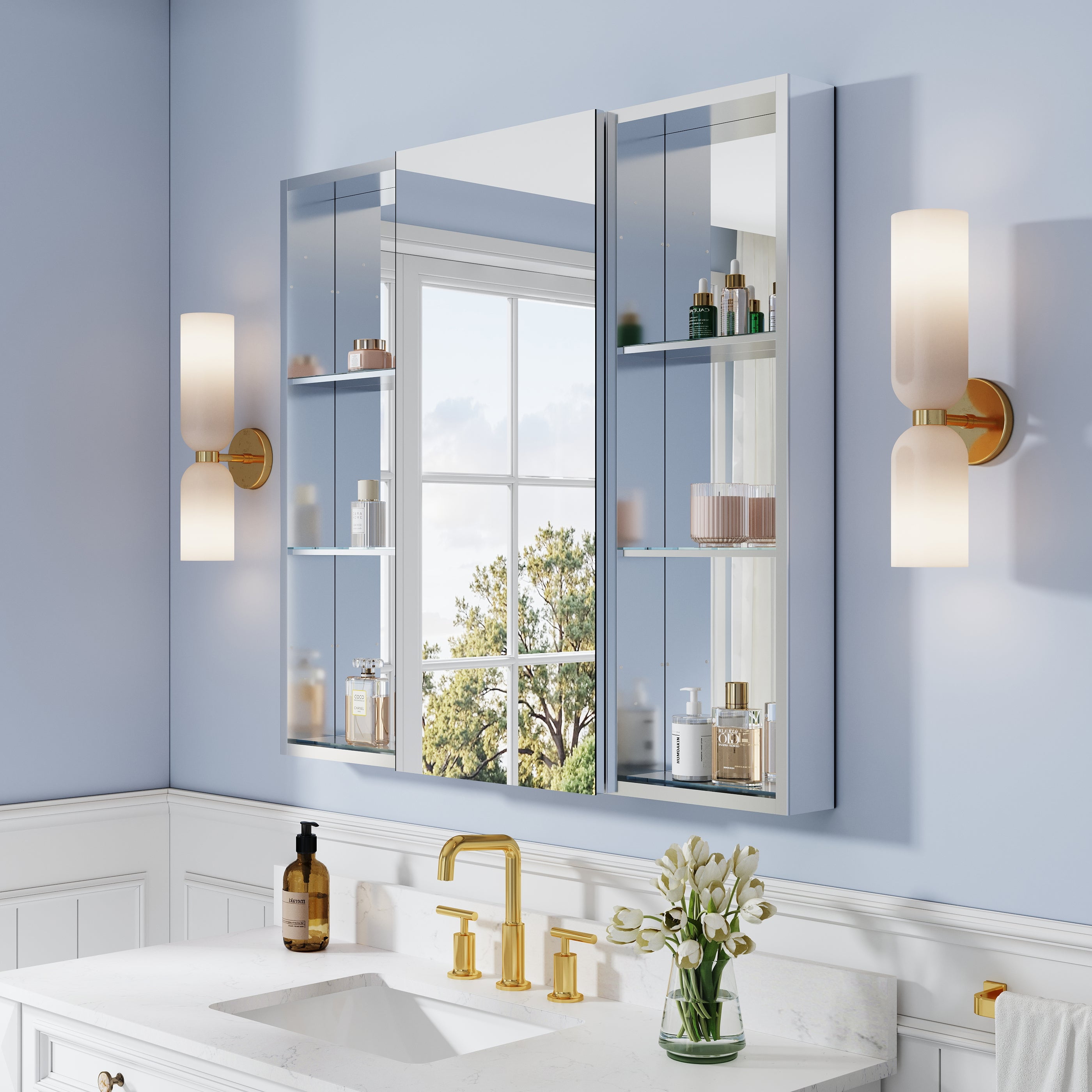 ANGELES HOME 40" x 36" Tri-View Mirror Bathroom Medicine Cabinet ...