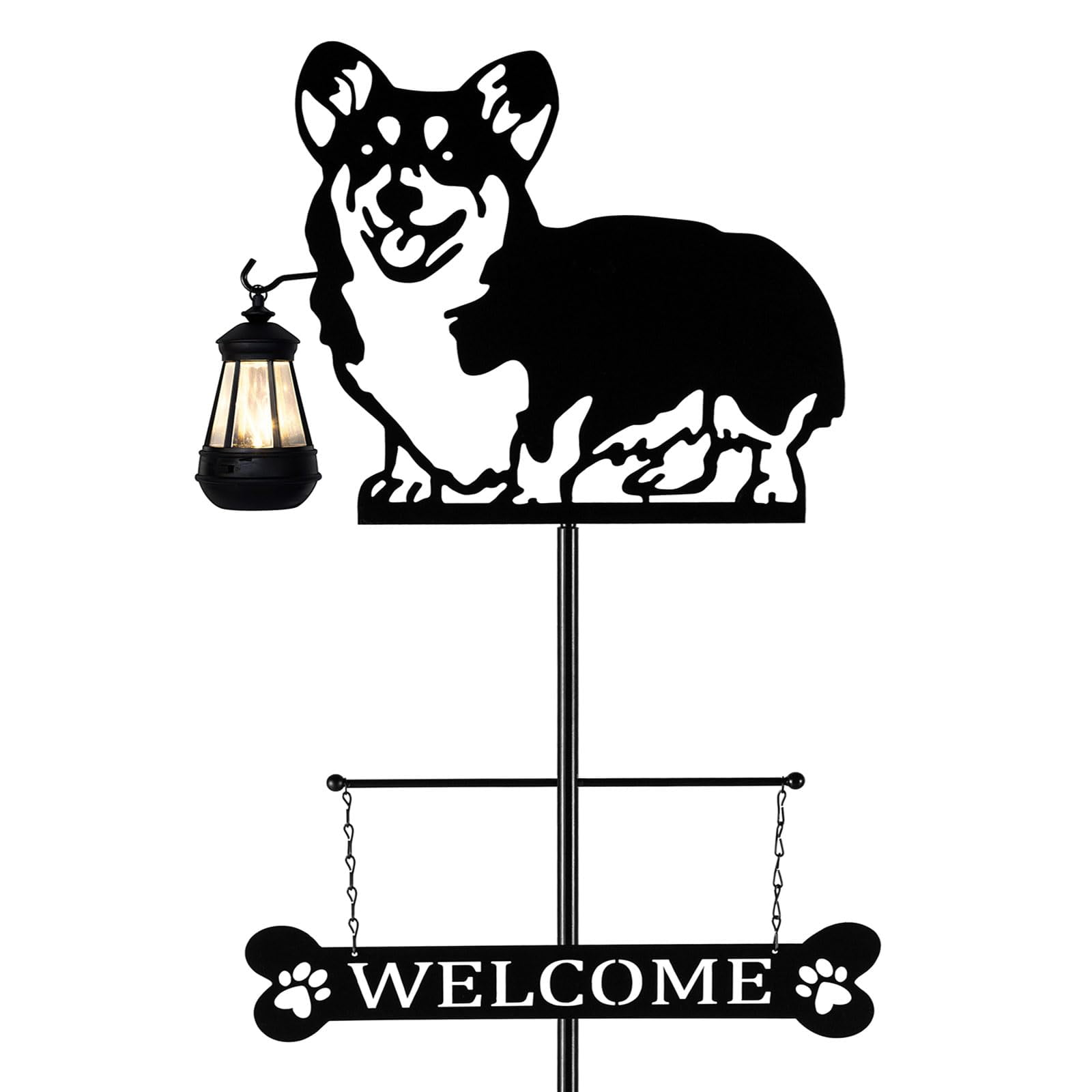 ANGELLOONG 51" Solar Corgi Silhouette Dog Welcome Sign with Lantern ...