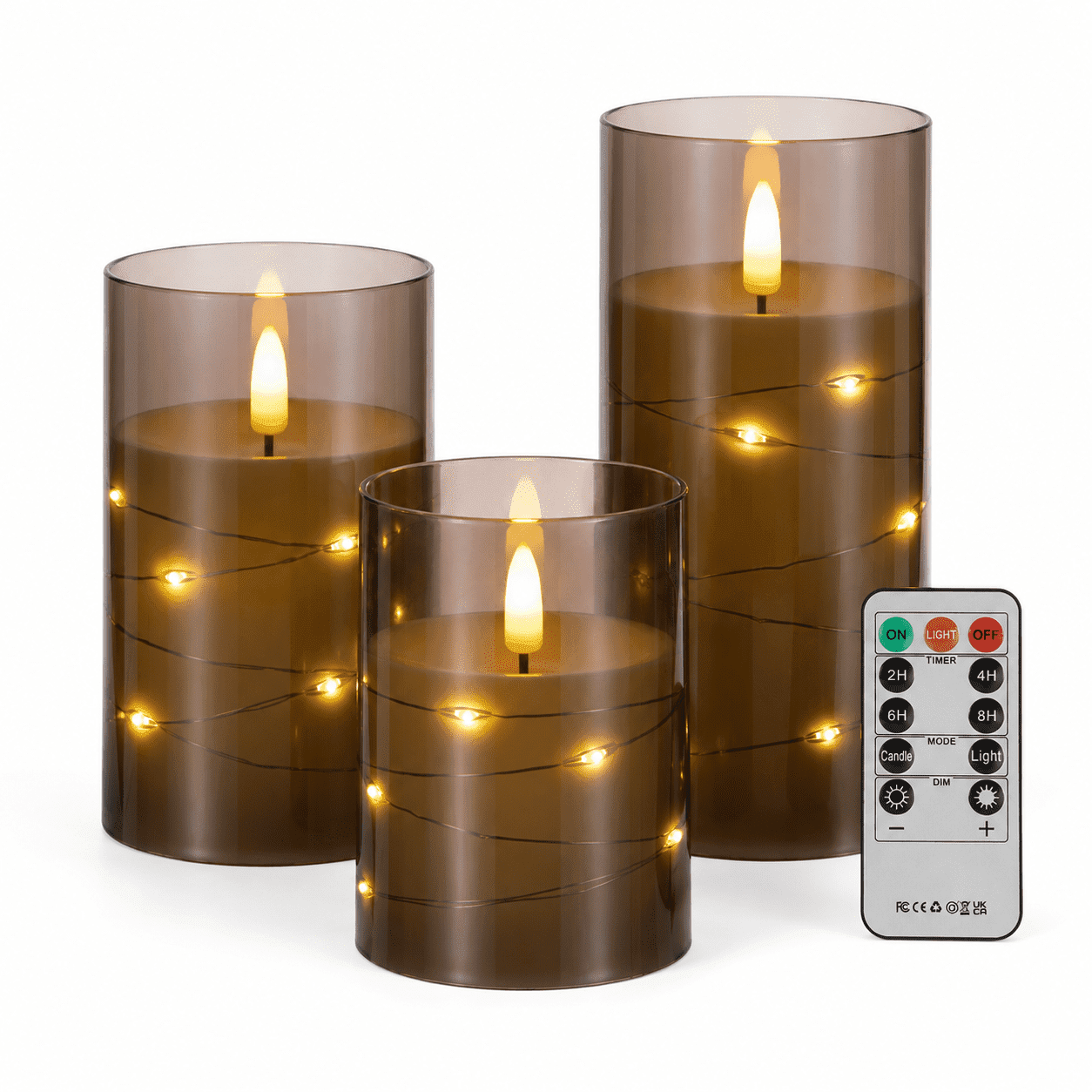ANGELLOONG Flameless Candles with Remote, Set of 3 Gray Flickering LED ...