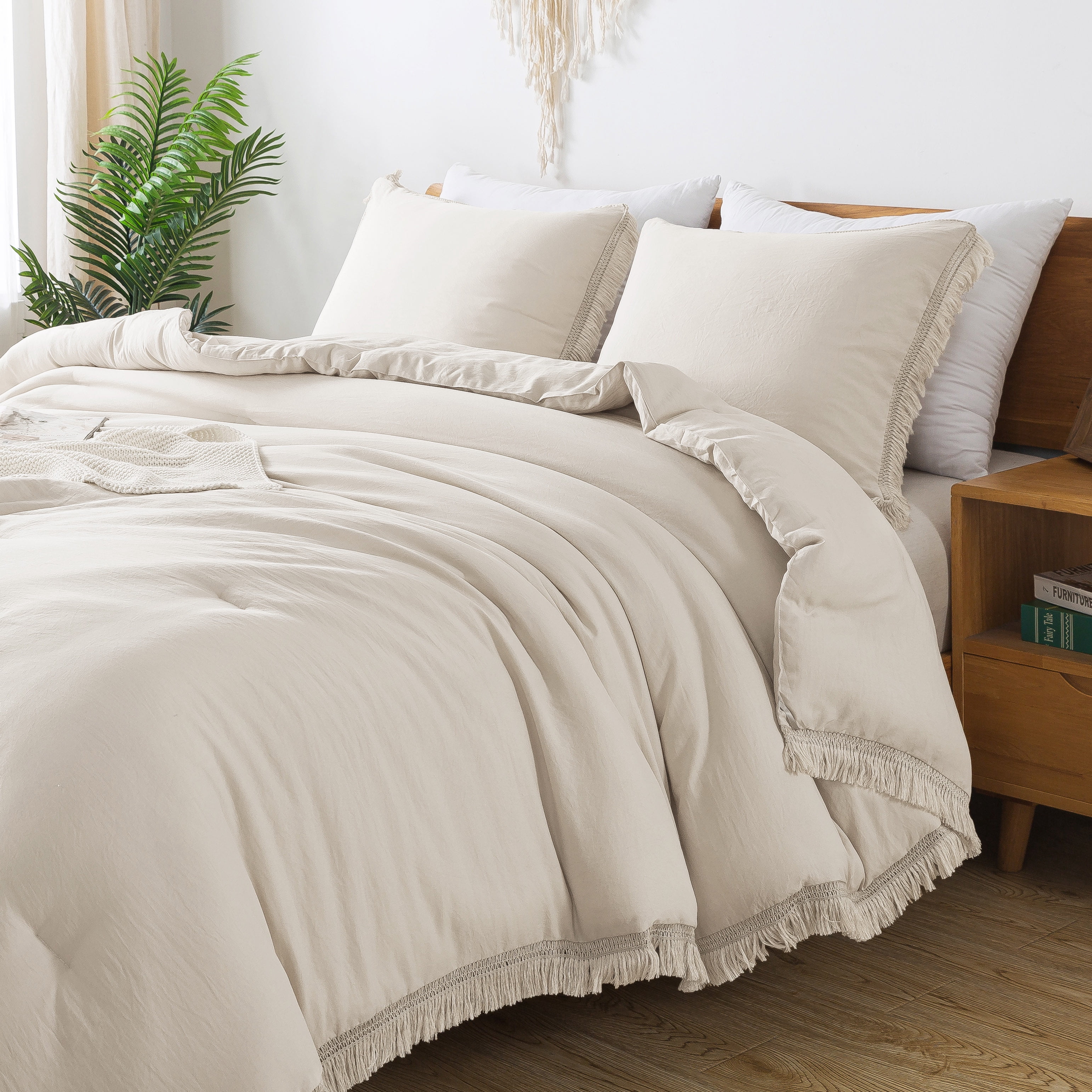 ANGENIA Beige Comforter Sets Queen, 3 Pieces Soft Fluffy Cream Bedding ...
