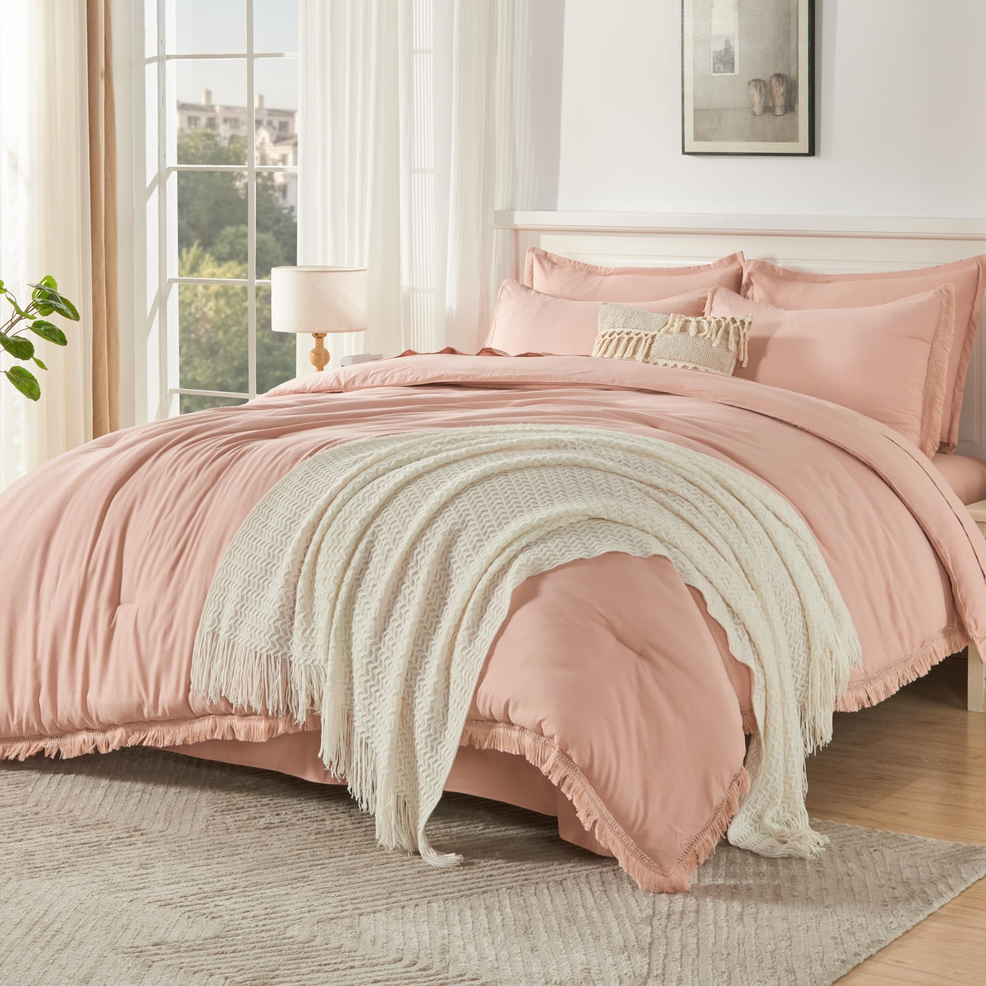 ANGENIA Queen Size Comforter Sets Grayish Blue - 7 Pieces Bed in a Bag ...