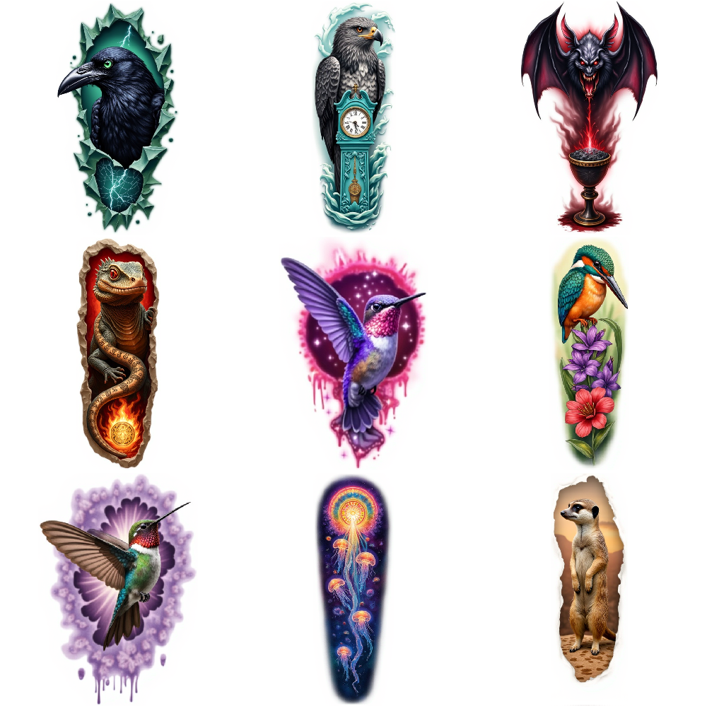 ANGFENG 3D Waterproof Tattoo Stickers Animal Style Realistic Decals for ...