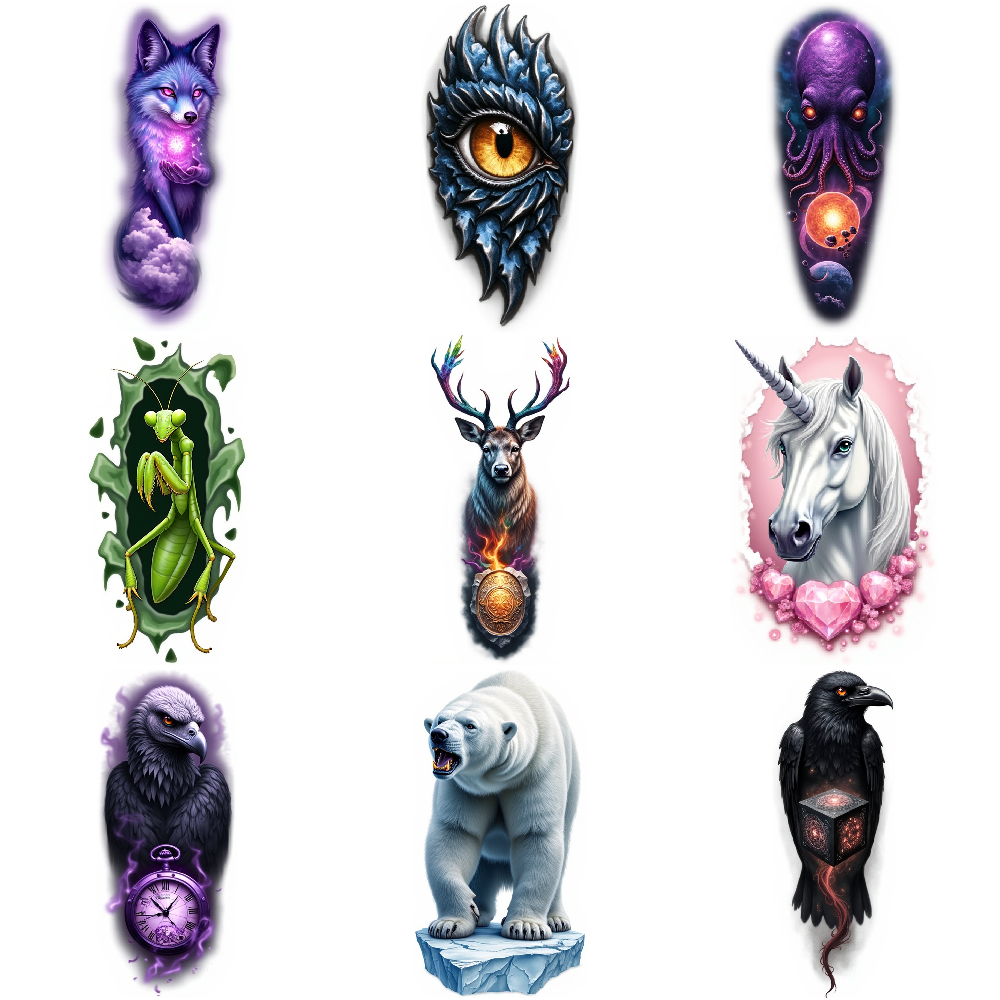 ANGFENG 3D Waterproof Tattoo Stickers Animal Style Realistic Decals for ...