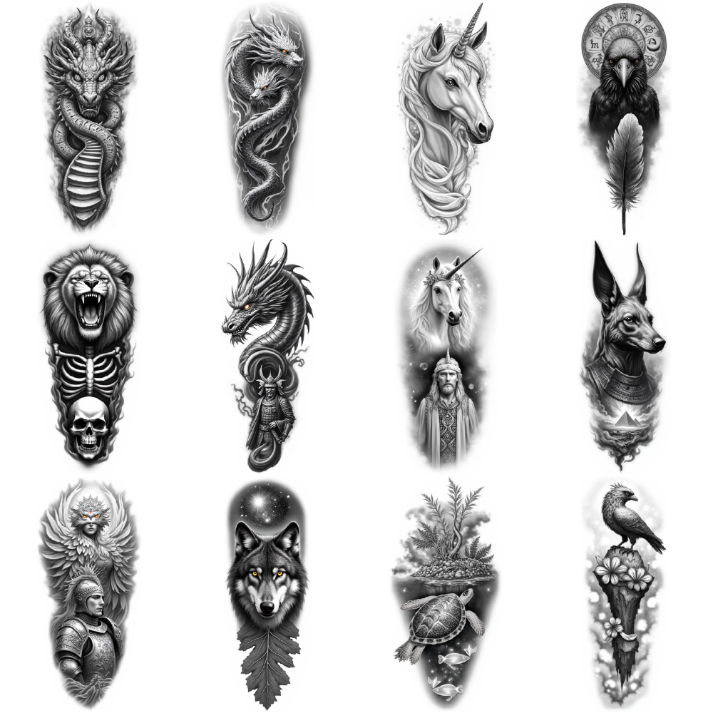 ANGFENG Black Temporary Tattoos Animal Waterproof Tattoos Mythical ...