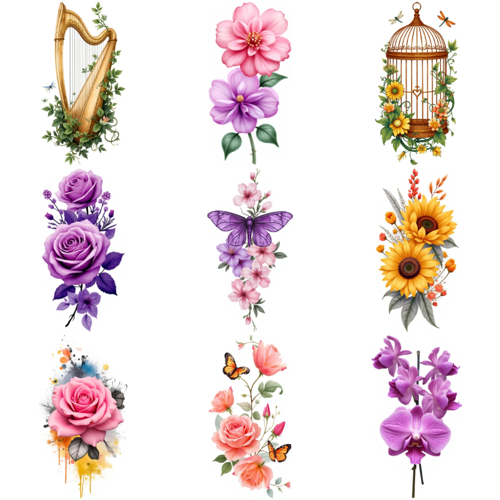 ANGFENG Colorful Temporary Tattoos Waterproof Flower Tattoos 3D ...