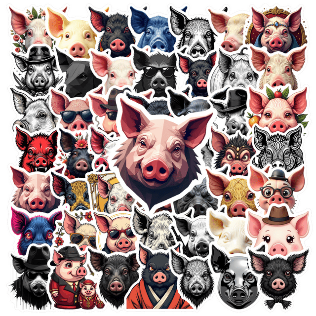 ANGFENG Colorful Vinyl Stickers Waterproof Pig Stickers Humorous ...