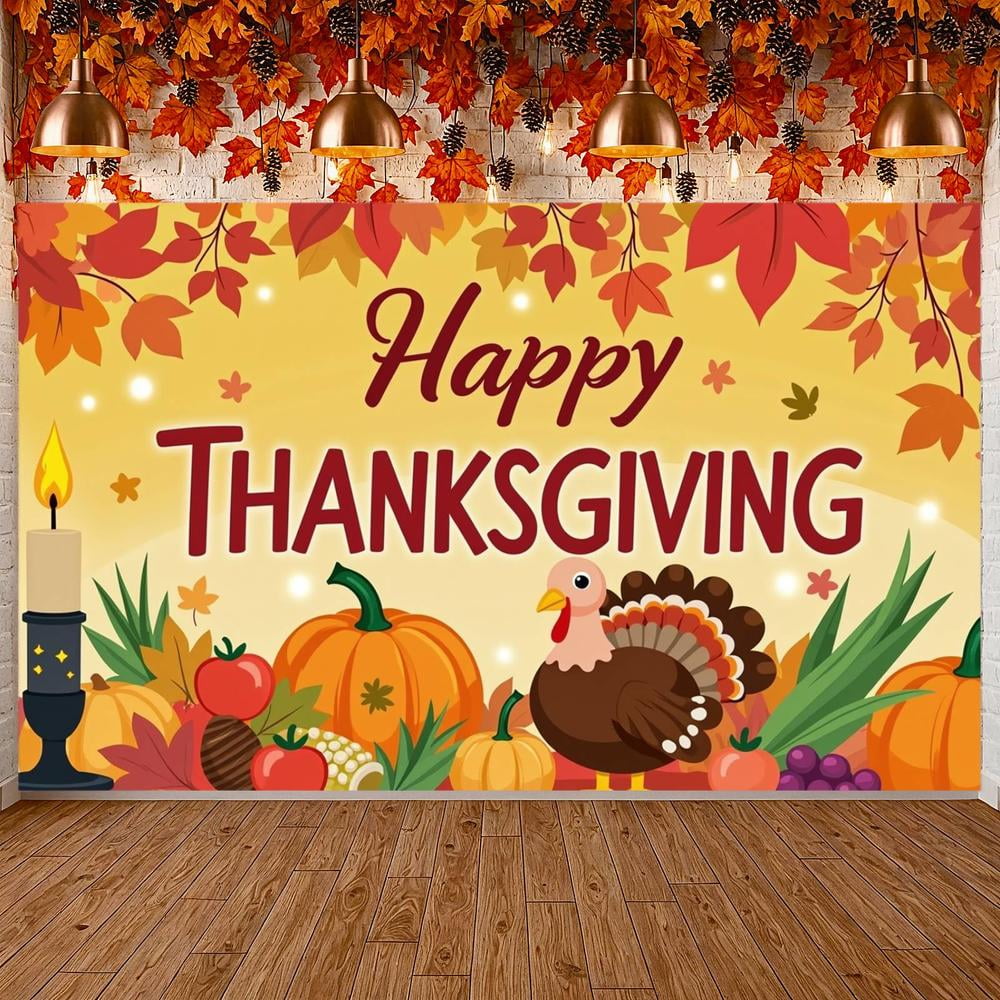 ANGFENG Happy Thanksgiving Banner - Turkey Maple Leaf Pumpkin Design ...