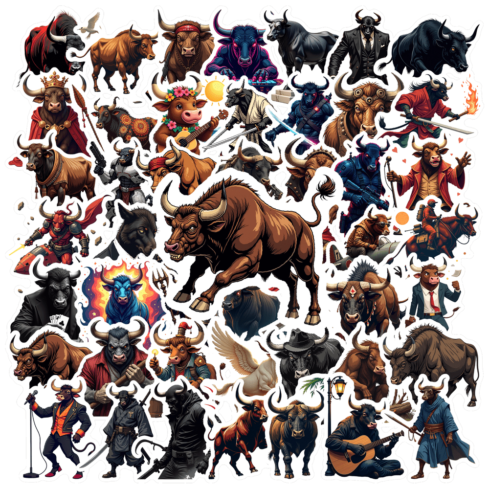 ANGFENG Waterproof Bull Stickers Fantasy Vinyl Stickers Creative Animal ...