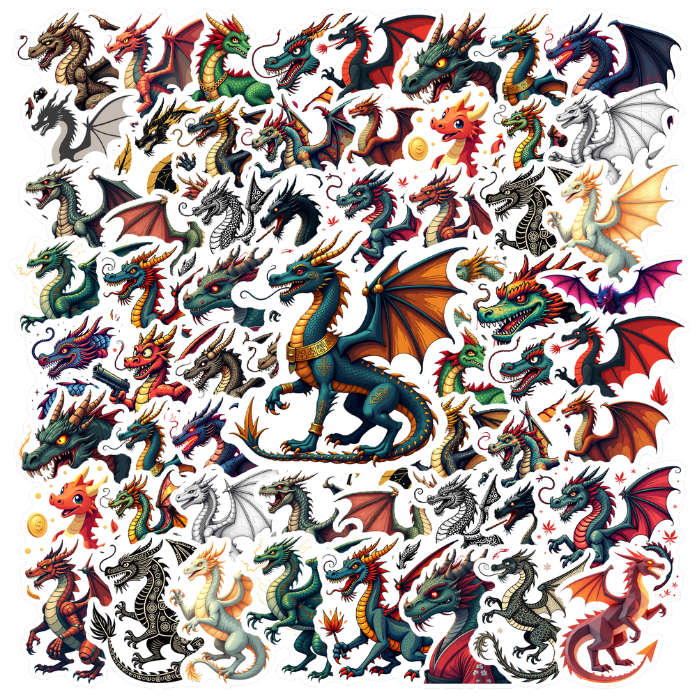 ANGFENG Waterproof Dragon Stickers Colorful Vinyl Stickers Fantasy ...
