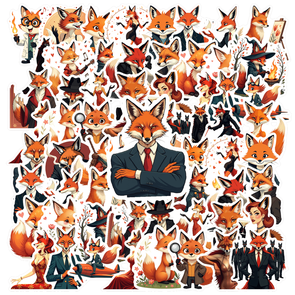 ANGFENG Waterproof Fox Stickers Vinyl Cartoon Stickers Funny Character ...