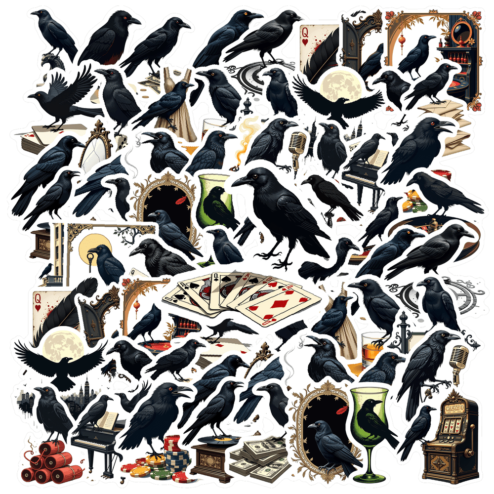 ANGFENG Waterproof Raven Stickers Vinyl Gothic Stickers Vintage Art ...