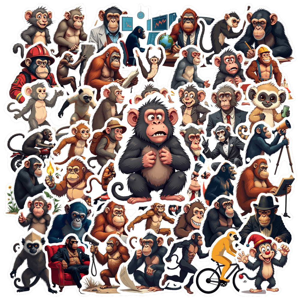 ANGFENG Waterproof Vinyl Monkey Stickers Humorous Cartoon Stickers for ...