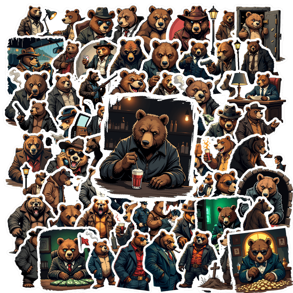 ANGFENG Waterproof Vinyl Stickers Detective Bear Style Stickers Retro ...