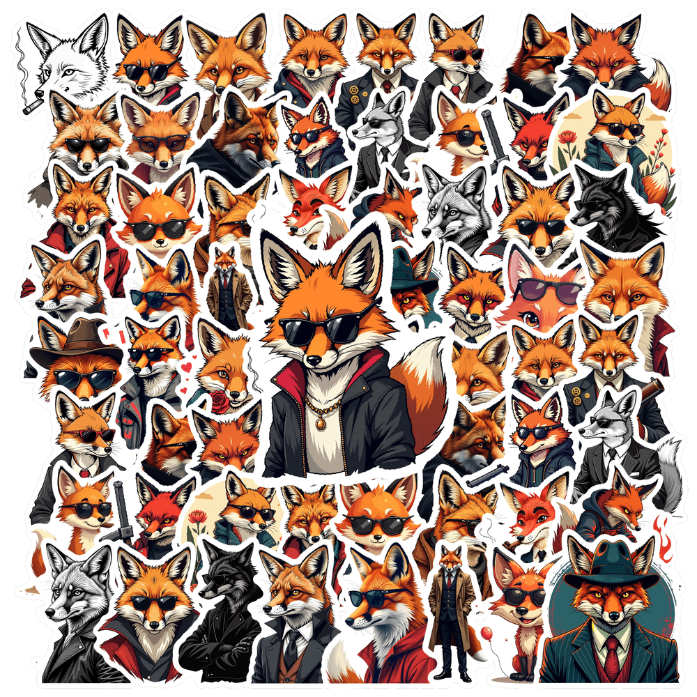 ANGFENG Waterproof Vinyl Stickers Fox Cartoon Stickers Detective Style ...
