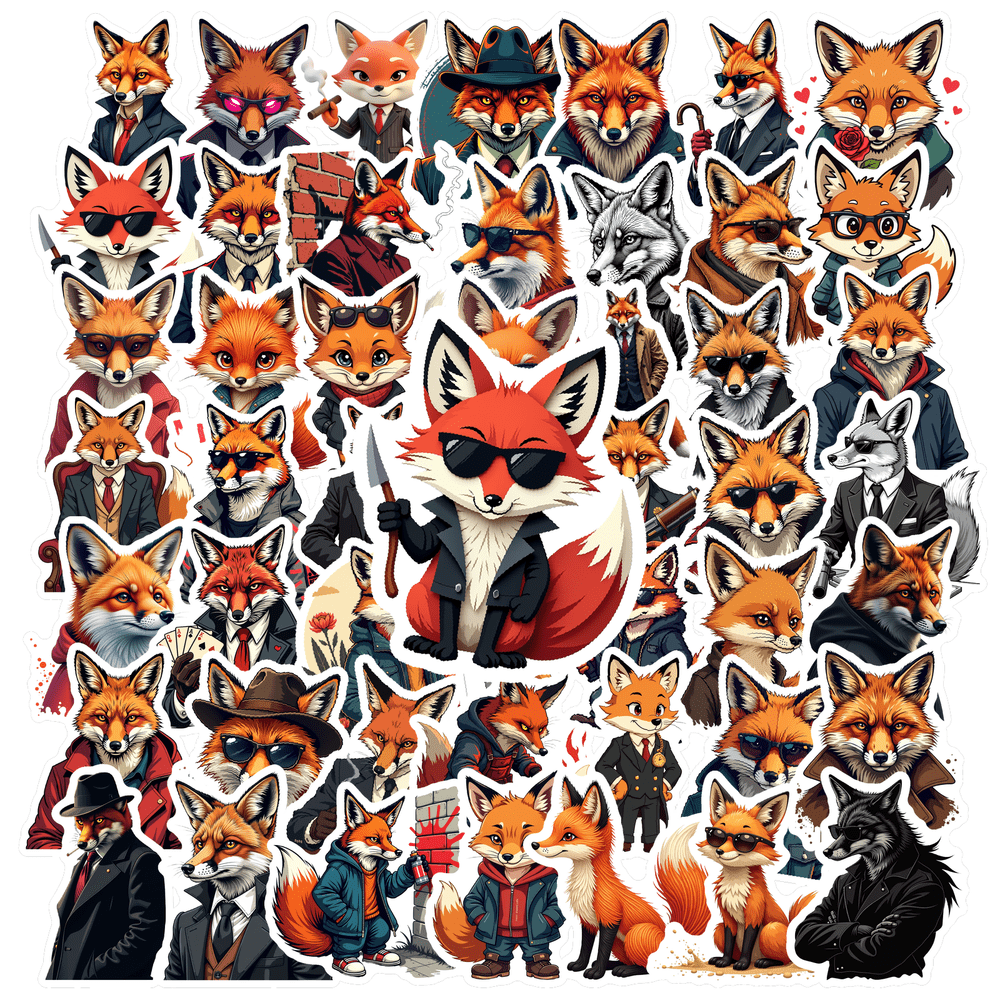 ANGFENG Waterproof Vinyl Stickers Fox Cartoon Stickers Detective Style ...