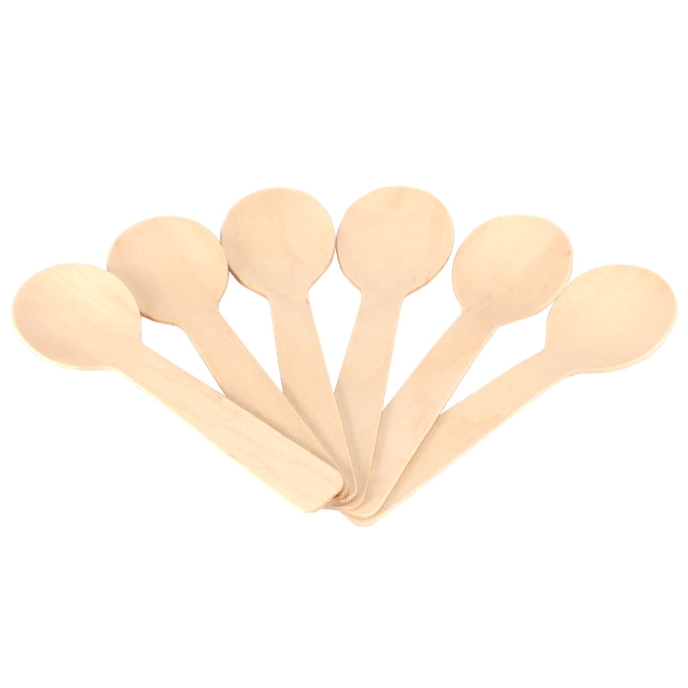 ANGGREK 100pcs Disposable Wood Spoons Ice Cream Tea Spoon 10cm Flatware ...