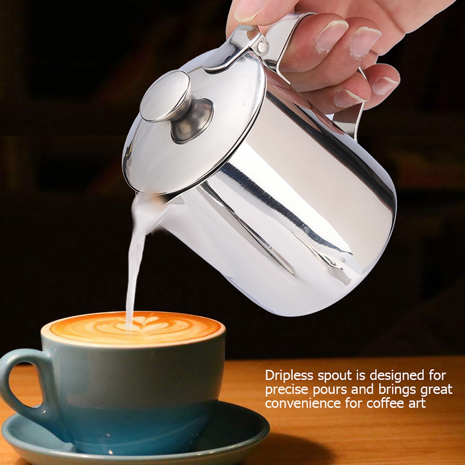 ANGGREK Coffee Milk Frothing Pitcher Cup with Lip,12oz/350ML Stainless ...