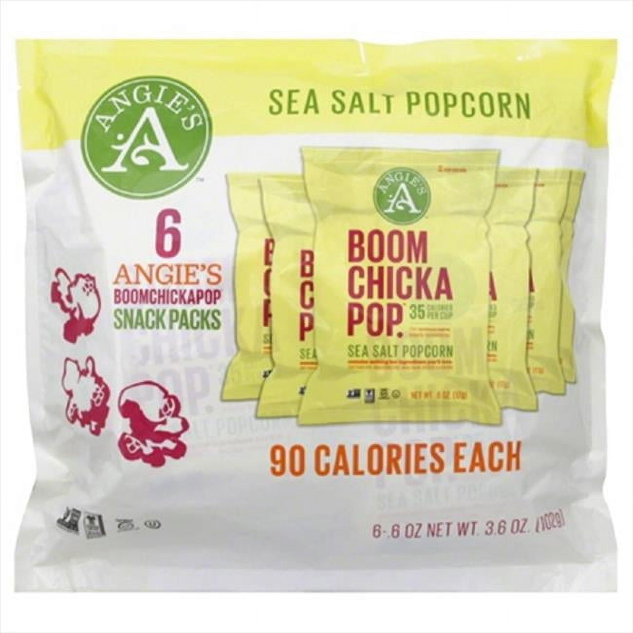 Angie's Quality Sea Salt Popcorn, 3.6 oz, Pack of 8, Vegan, Cholesterol ...