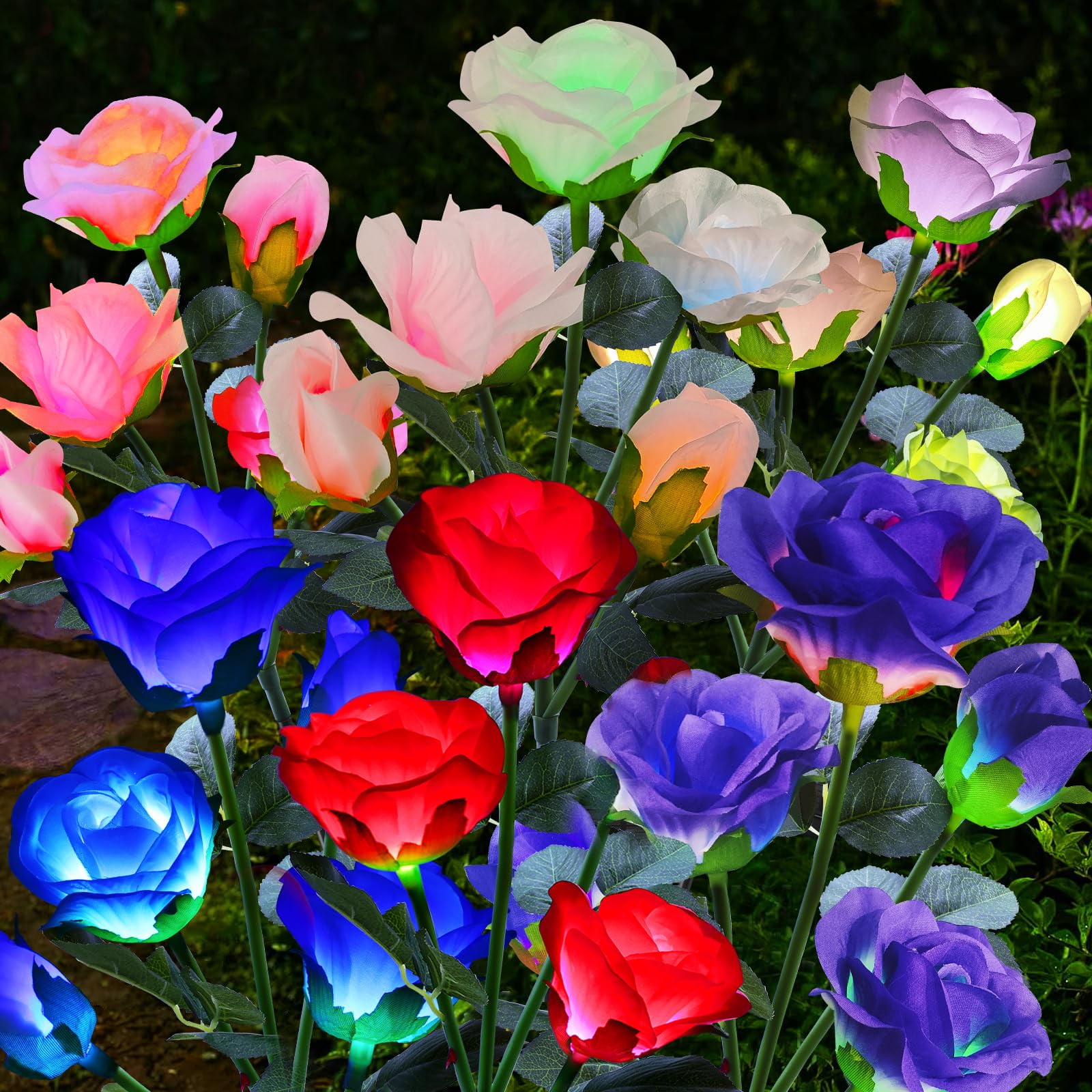 ANGMLN Solar Garden Lights, BDF6 6 Pack Solar Flower Outdoor Waterproof ...