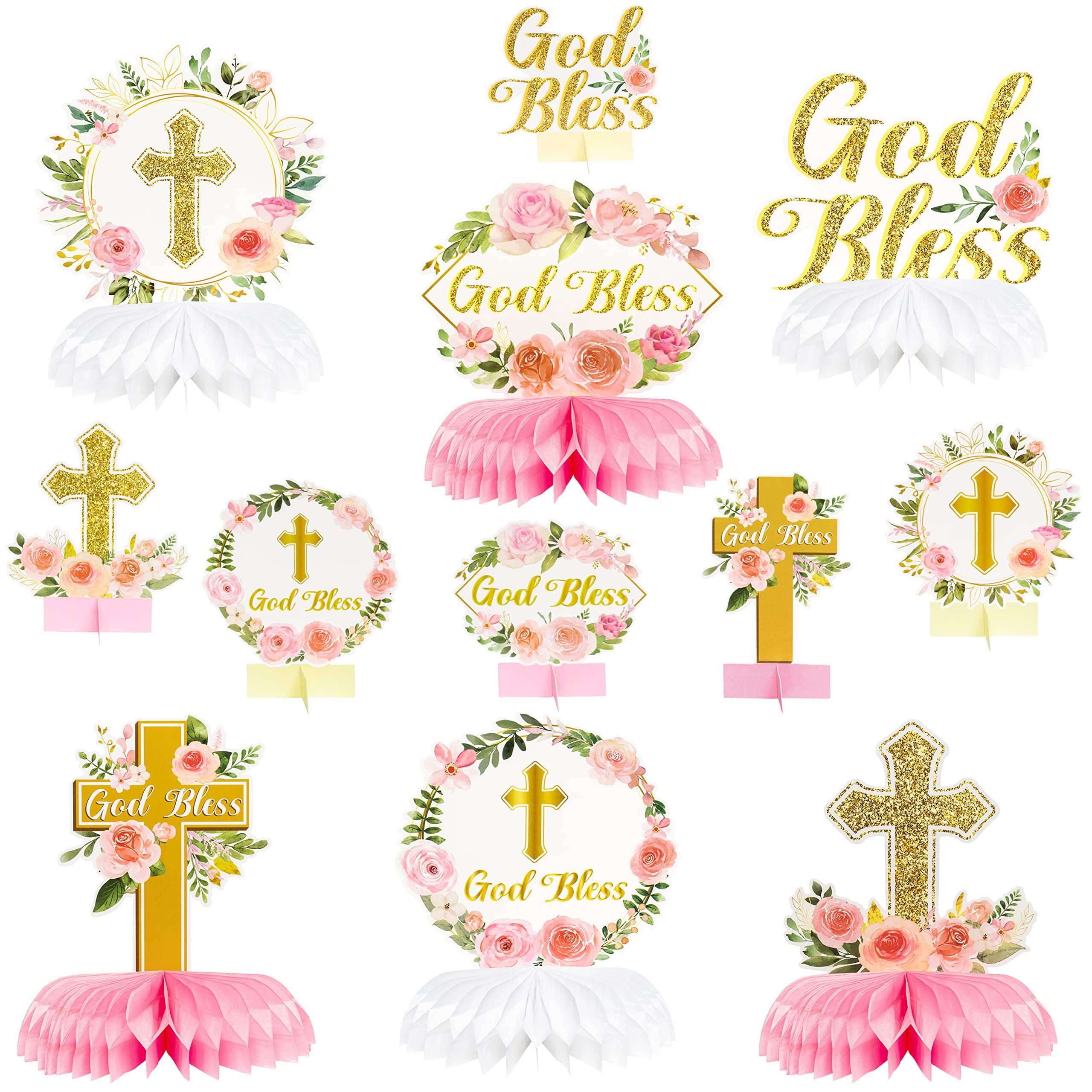 ANGOLIO 12Pcs Floral God Bless Decorations First Communion Centerpiece ...
