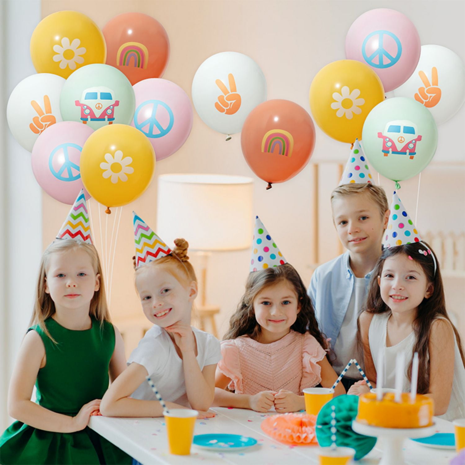 ANGOLIO Groovy Retro Hippie Balloons, 50Pcs Multicolor Latex Balloons ...