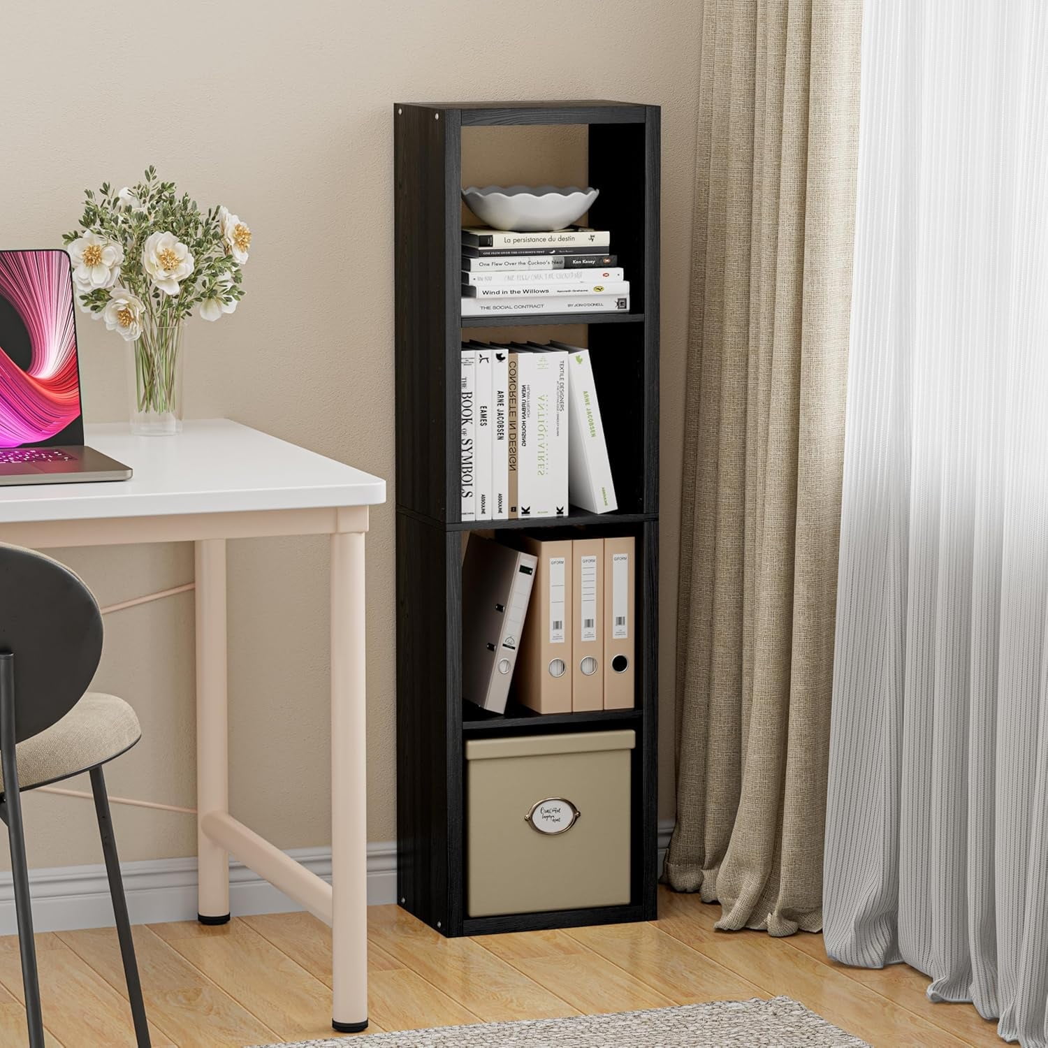 ANHDAH 4-Cube Bookcase with Thick Edges, 11 inch Cube Storage Organizer ...