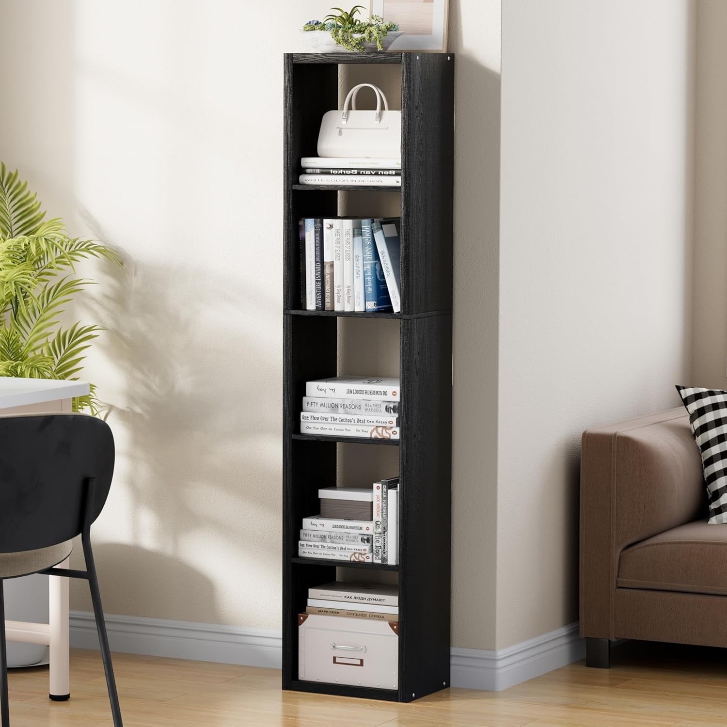 ANHDAH 5-Cube Bookcase & Storage Organizer, Solid Wood Bookshelf Thick ...