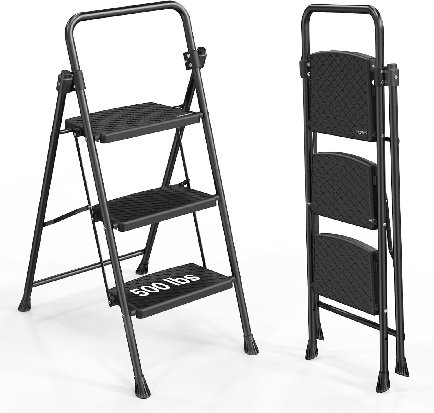ANHXN 3 Step Ladder with Handrails, Folding Step Stool with Widened ...