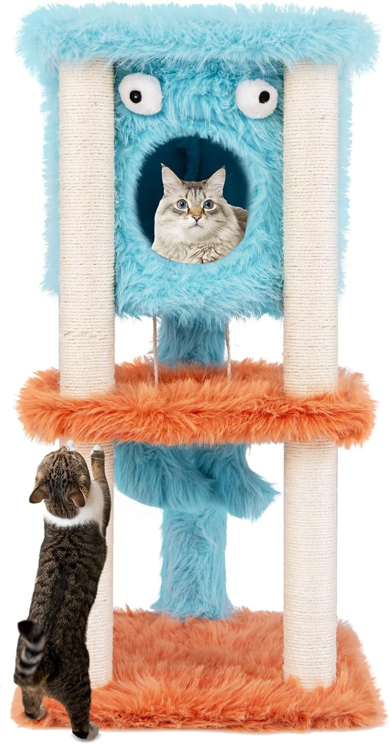 ANHXN 34 inch Monster-Themed Cute Cat Tree, Modern Cat Tree Tower with ...