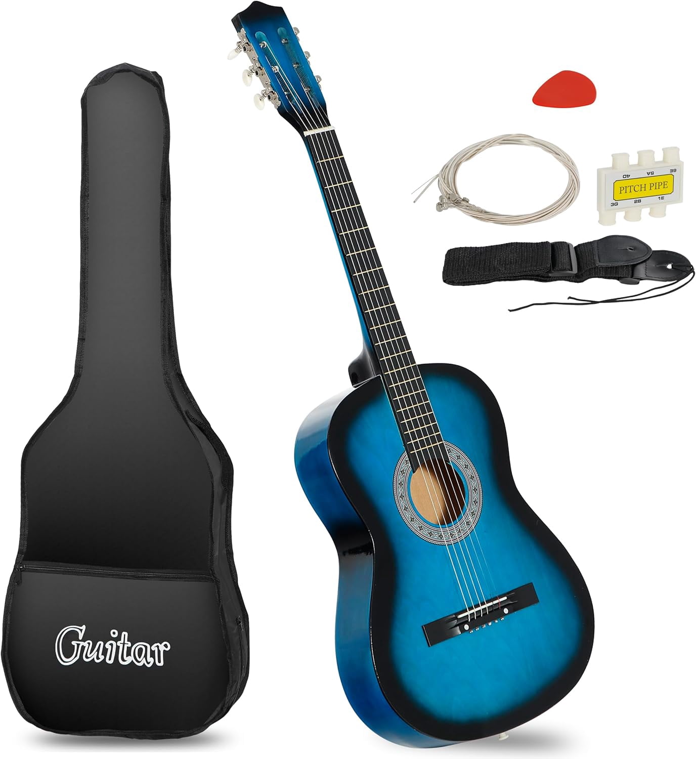 ANHXN Acoustic Guitar w/Gig Bag Strap Pitch Pipe Extra Strings Set Pick ...