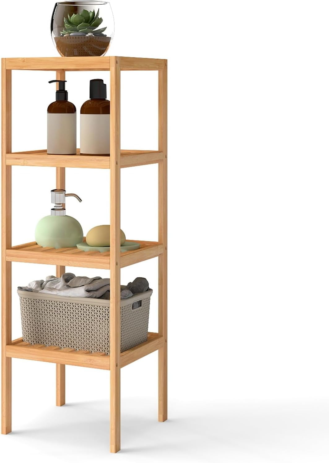 ANHXN Bamboo Shelf Freestanding - Space-Saving Bathroom Standing Shelf ...