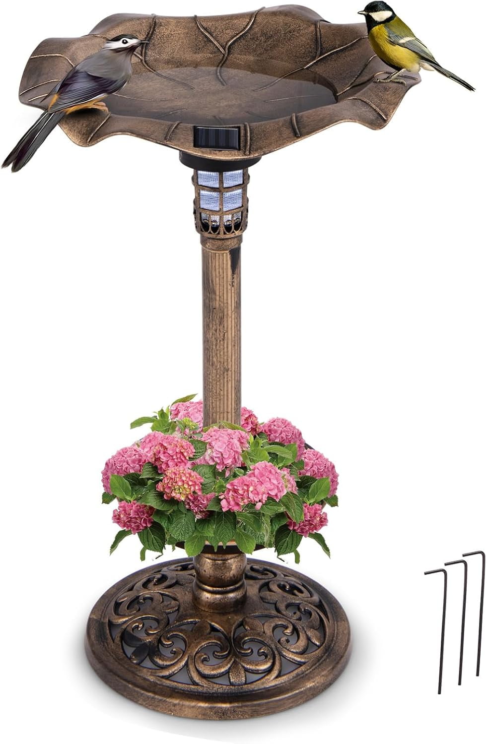 ANHXN Bird Bath for Outside, Solar Lighted Bird Bath and Feeder with ...