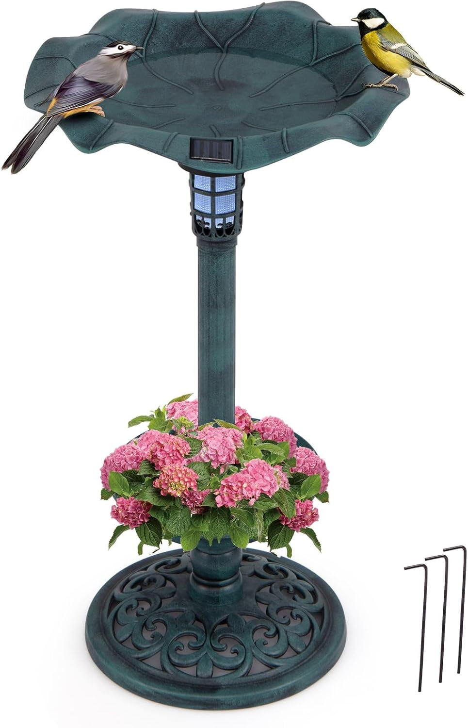 ANHXN Bird Bath for Outside, Solar Lighted Bird Bath and Feeder with ...