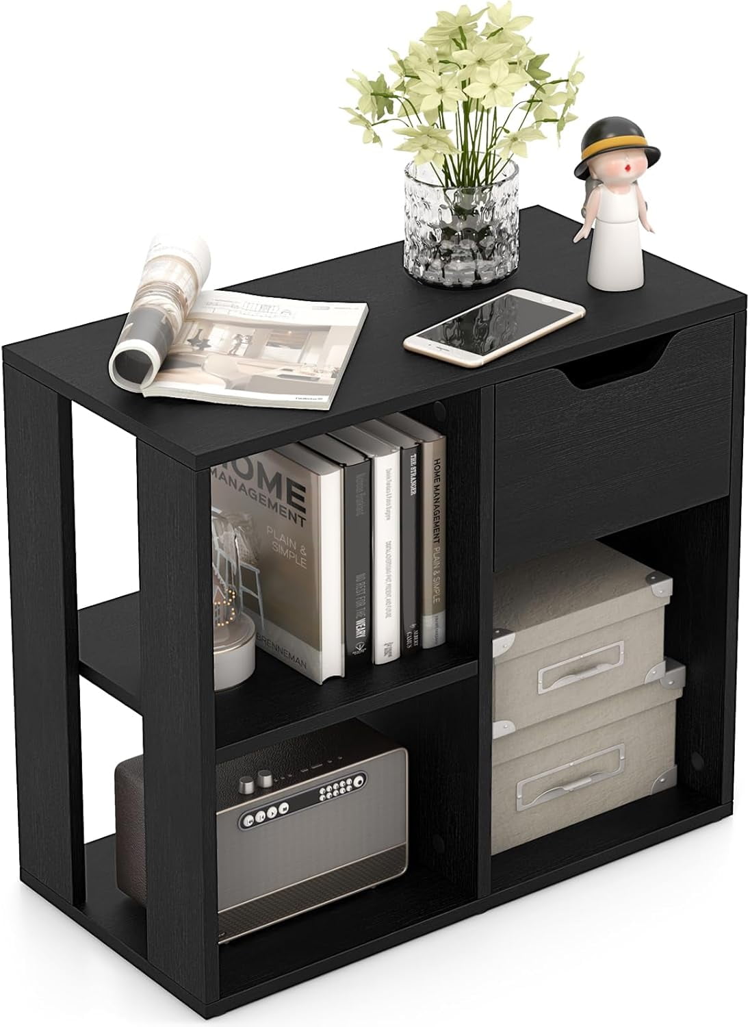 ANHXN Bookcase with Drawer, Modern Simple Bookshelf Display Rack with ...