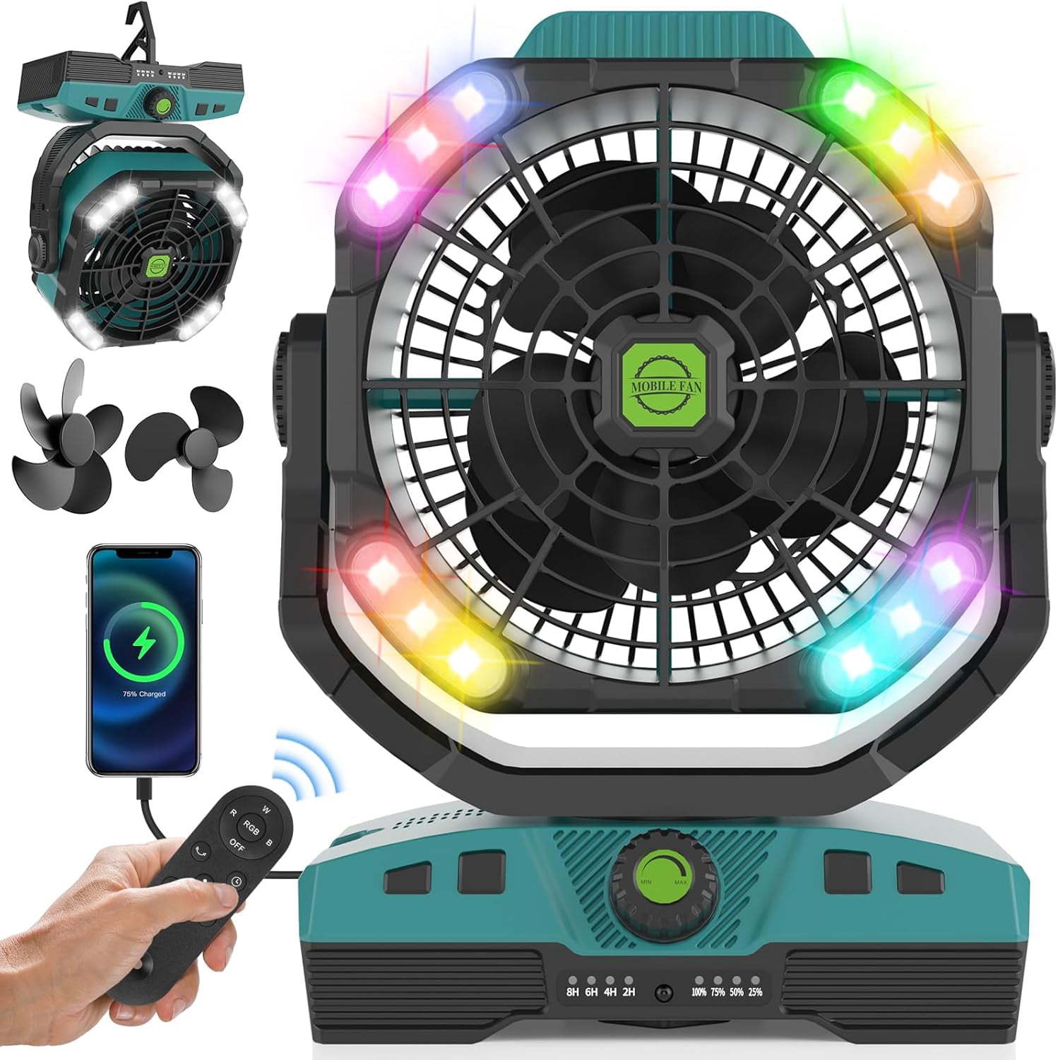 ANHXN Camping Fan, Oscillating High Speed Rechargeable Battery Operated ...