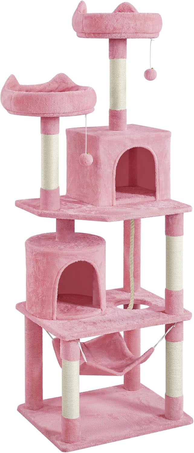 ANHXN Cat Tree with Double Condos, Scratching Posts & Hammock, Kitty Activity Tree Center Kitten ...