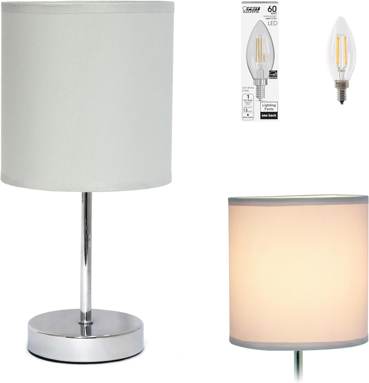ANHXN Chrome Mini Basic Table Lamp with Fabric Shade Blue Turquoise ...