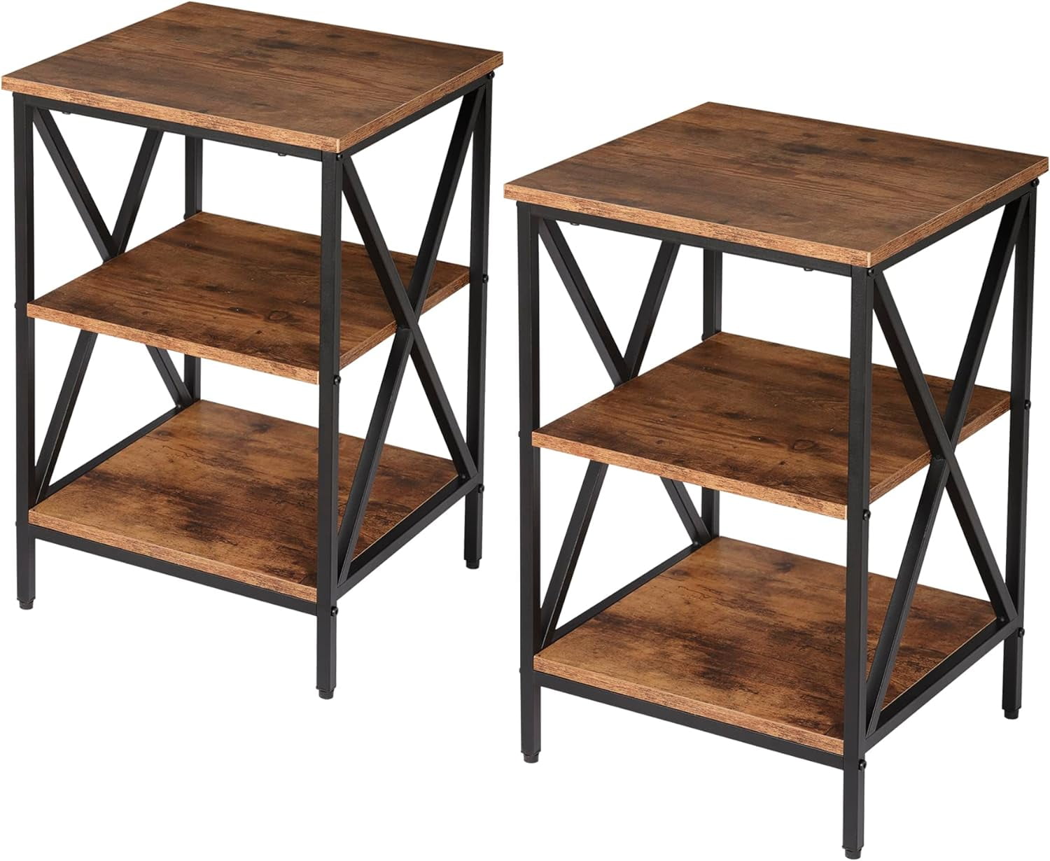 ANHXN End Tables with Storage Shelf X Design Metal Frame Nightstands ...