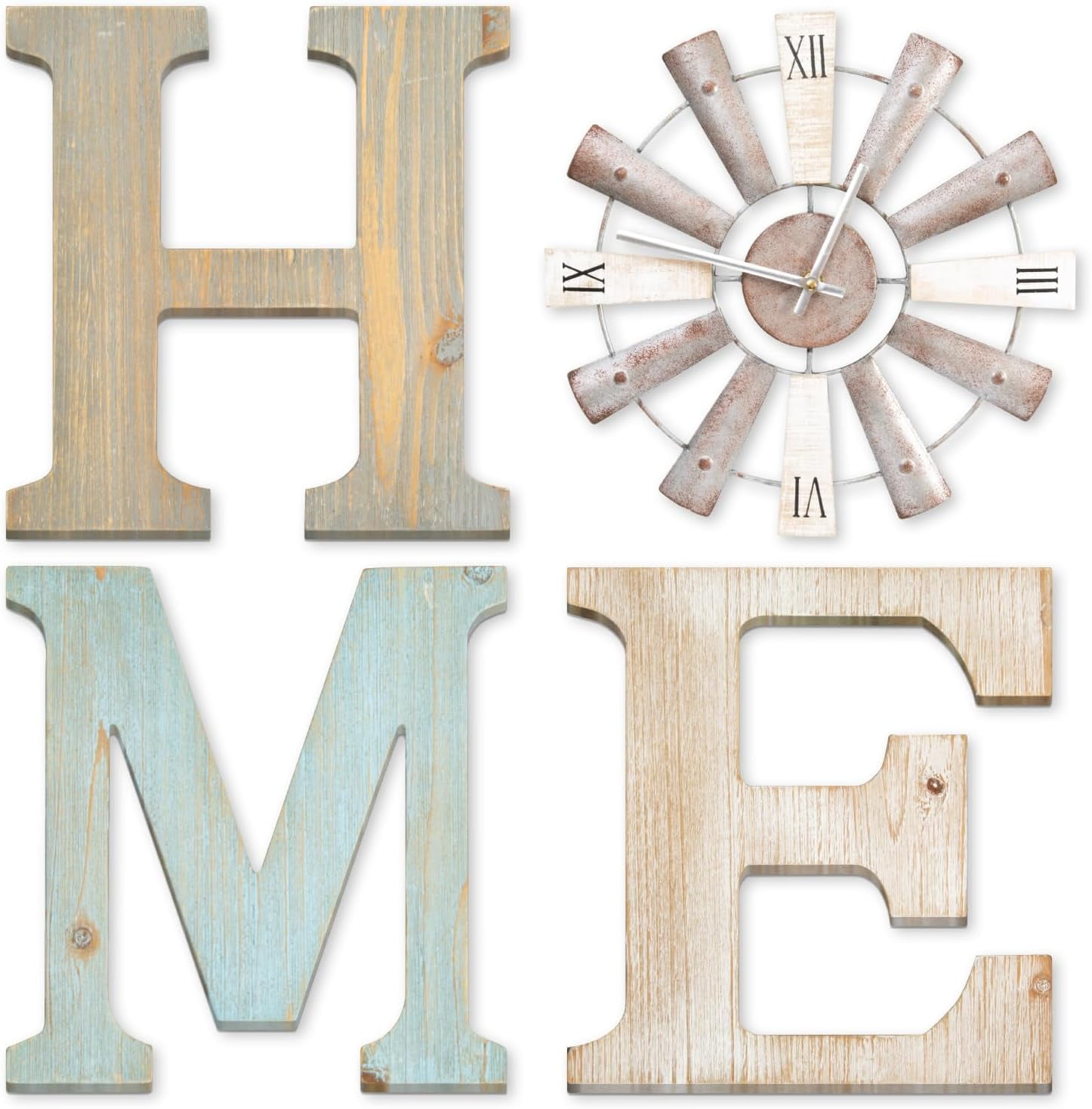 ANHXN Farmhouse Home Signs with Windmill Clock Wall Decor Rustic Home ...