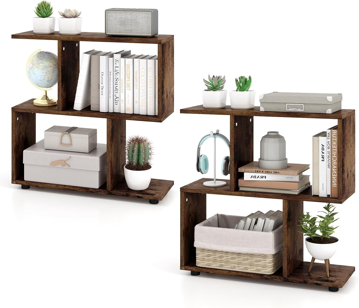 ANHXN Geometric Bookshelf, S-Shaped Storage Bookshelf for Small Room ...