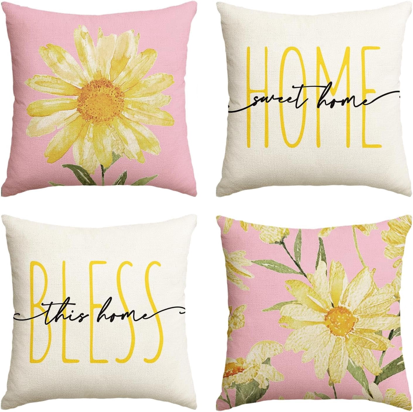 ANHXN Home Sweet Home Spring Summer Flowers Throw Pillow Covers ...
