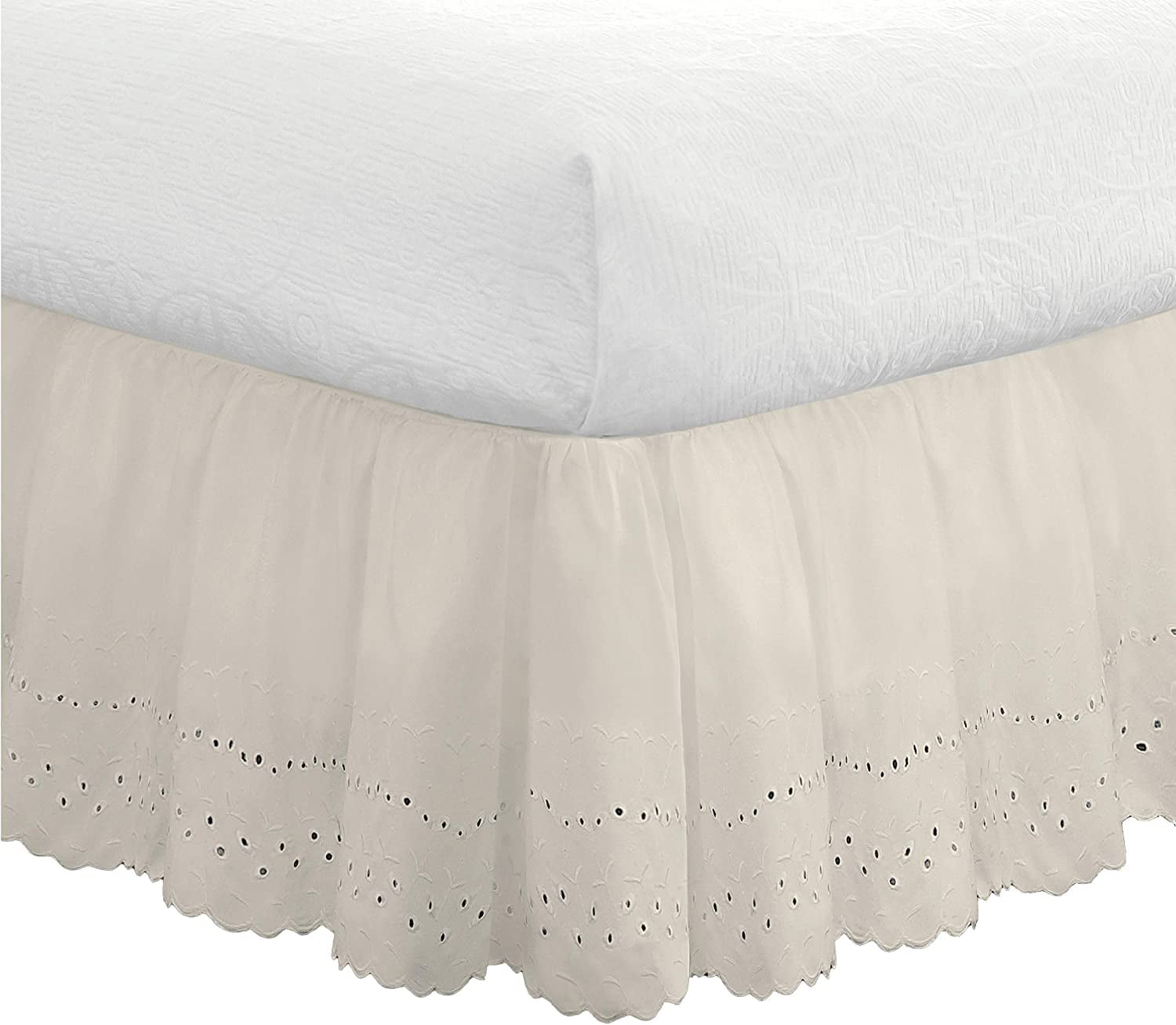 ANHXN Ideas Ruffled Eyelet Bed Skirt Dust Ruffle with Gathered Styling ...