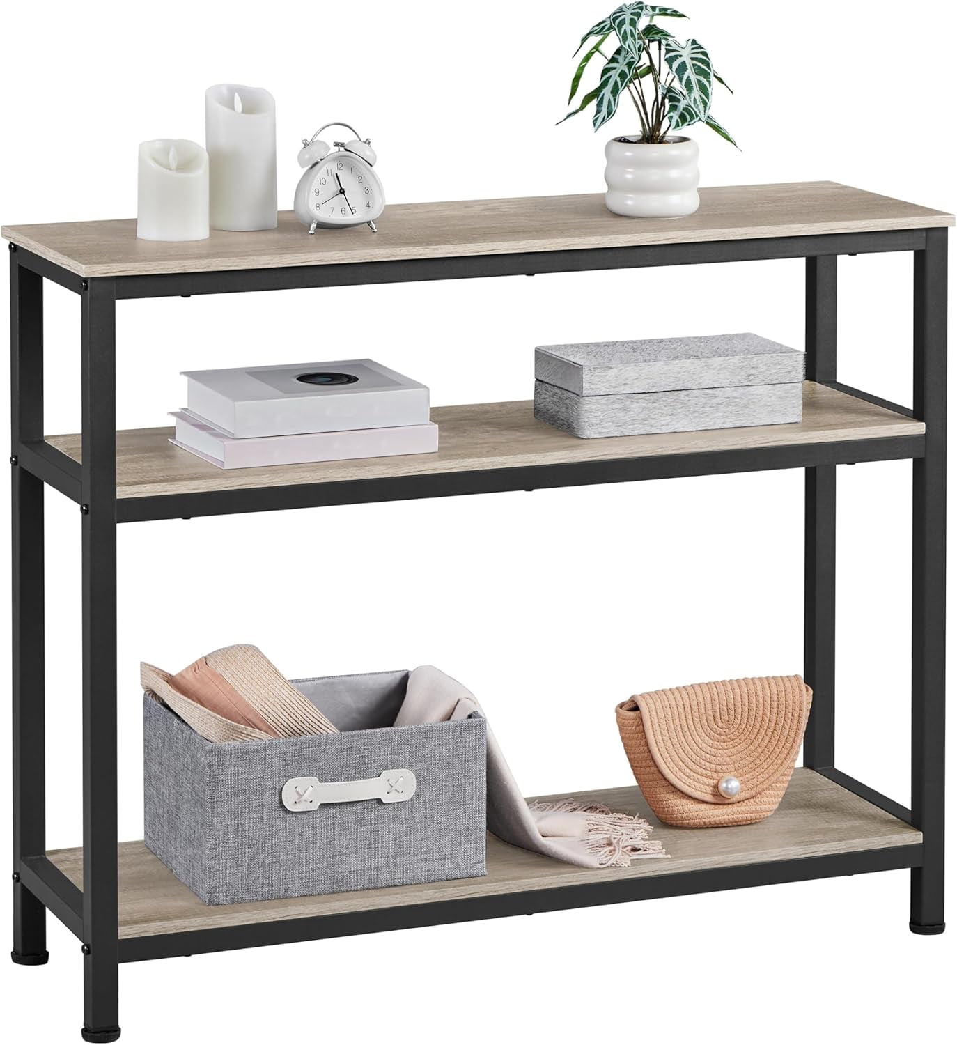 ANHXN Industrial Console Table, Entryway Table with Storage Shelves ...