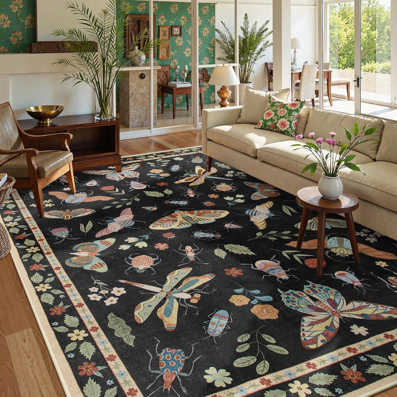 ANHXN Insect Print Area Rugs for Living Room, Soft Washable Rugs for ...