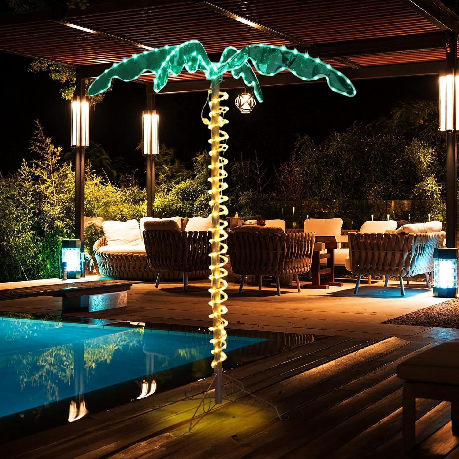 ANHXN Lighted Palm Tree, Outdoor Artificial Palm Tree with Lifelike ...