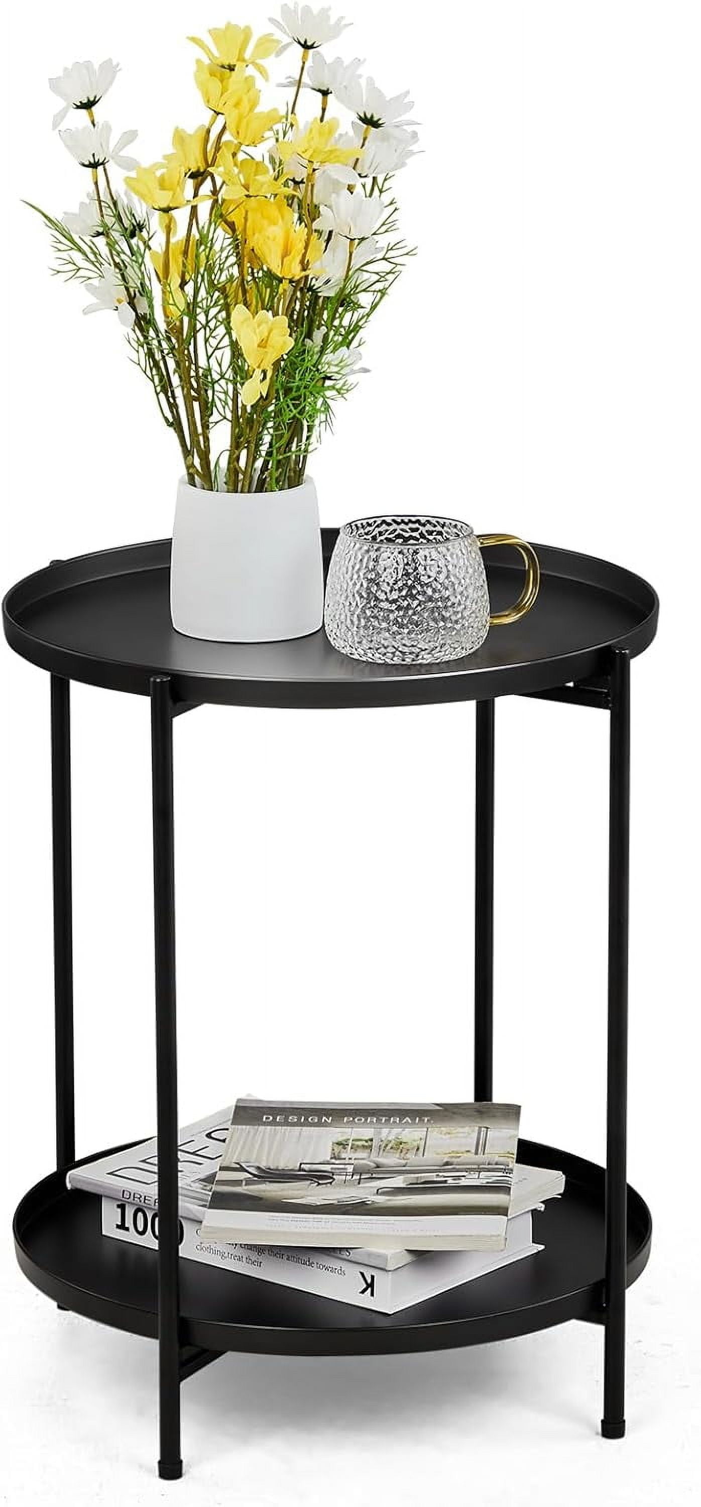 ANHXN Metal Outdoor Side Table with Removable Tray, Lightweight ...