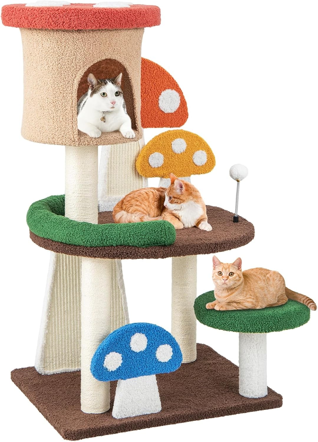 ANHXN Mushroom Cat Tree, Multi-Level Cat Tower with Natural Sisal ...