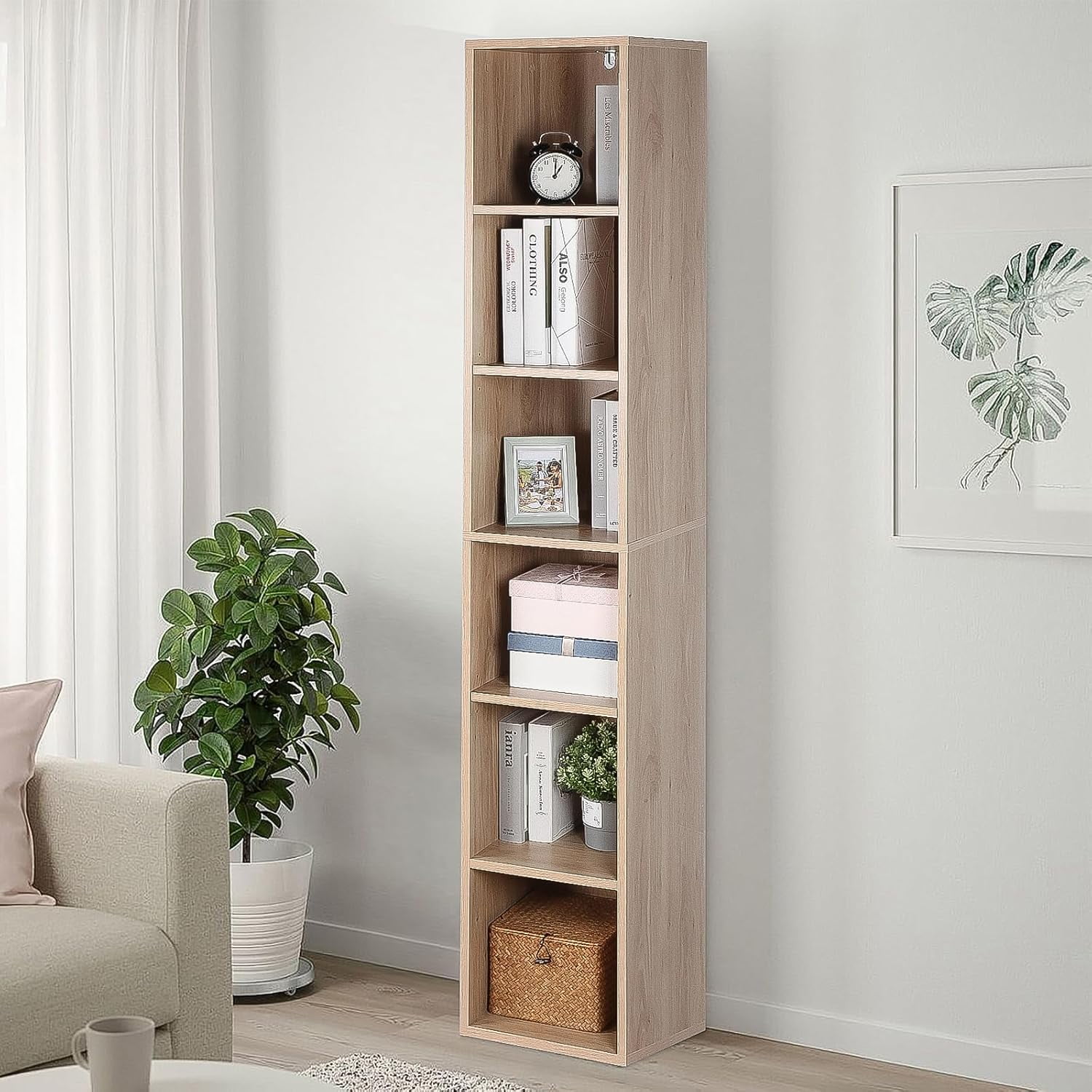 ANHXN Narrow Bookshelf, Tall Skinny Bookshelf Adjustable Book Shelf ...