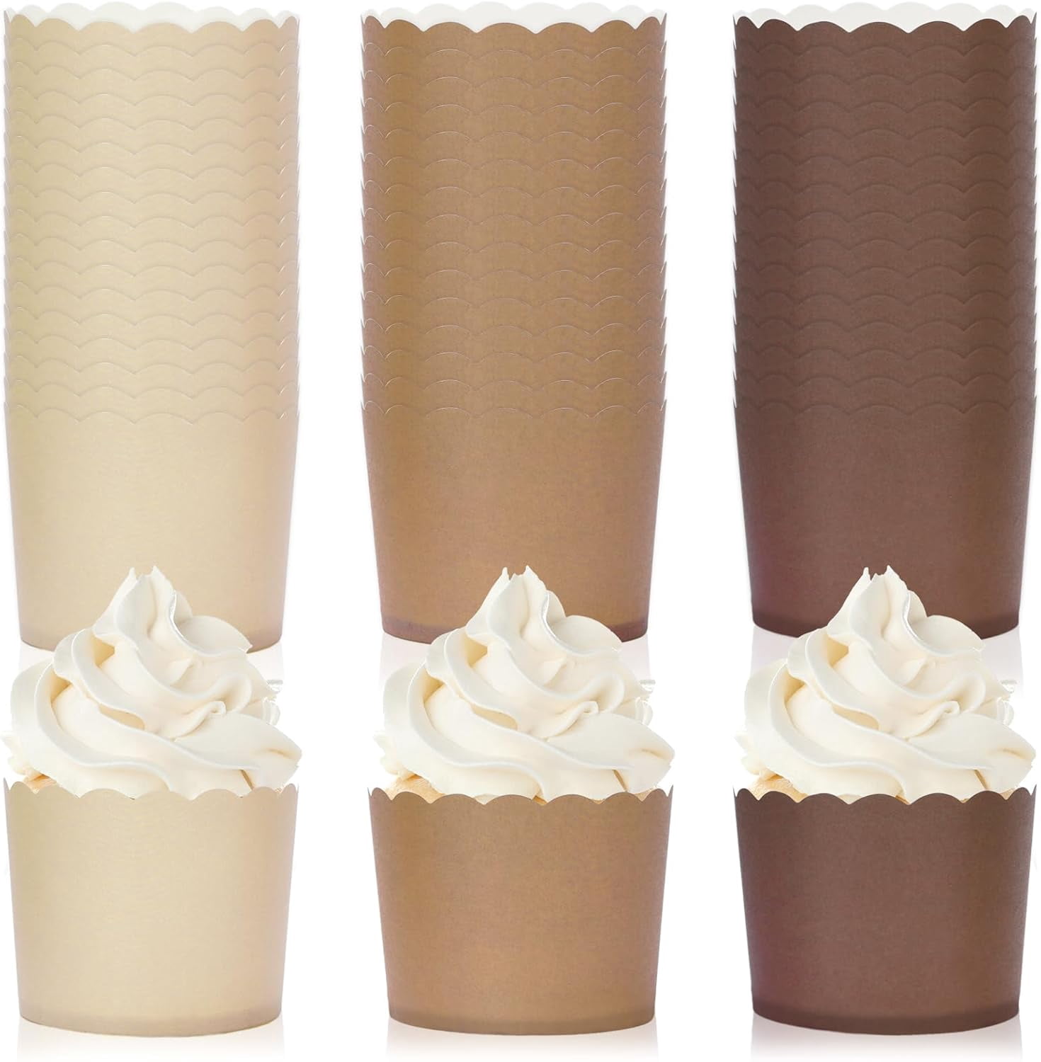 ANHXN Paper Baking Cups Scalloped Edge Cupcake Wrappers Gradient ...
