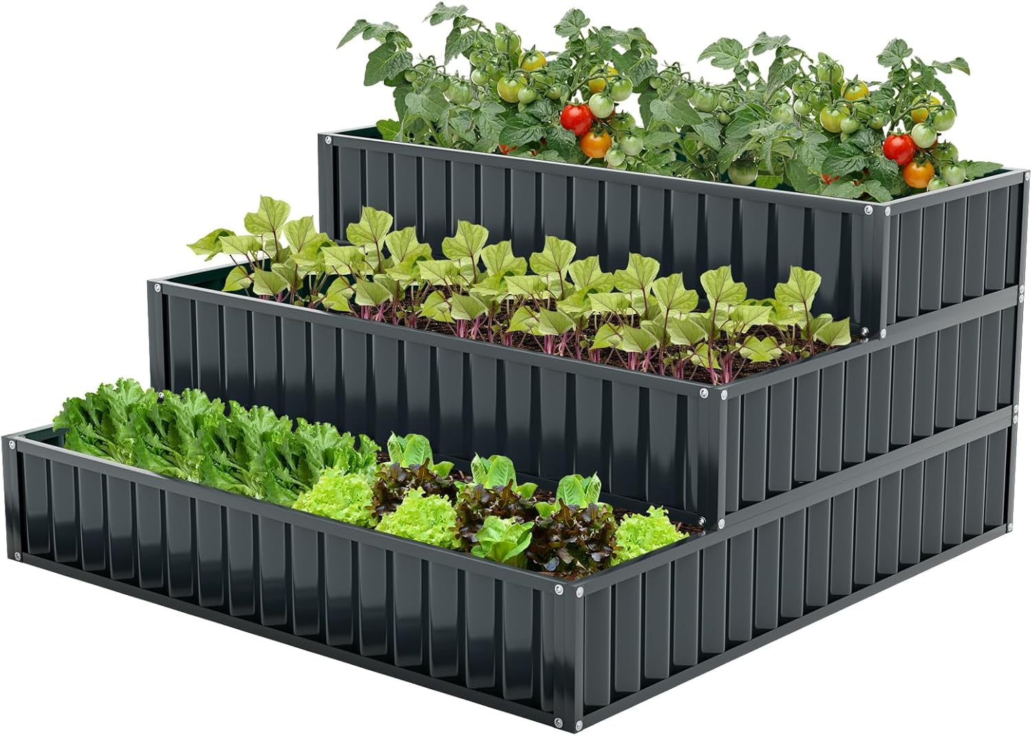 ANHXN Raised Garden Bed, Galvanized Elevated Garden Bed w/Open-Ended ...